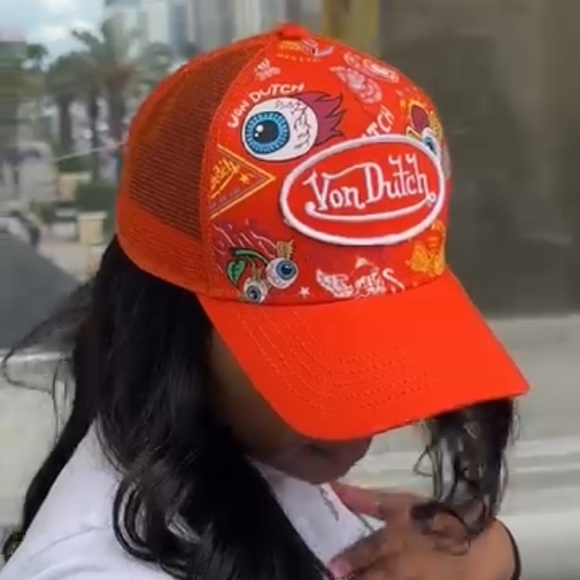 Von Dutch | Accessories | Von Dutch Jax Hot Orange Alloverprint Trucker ...